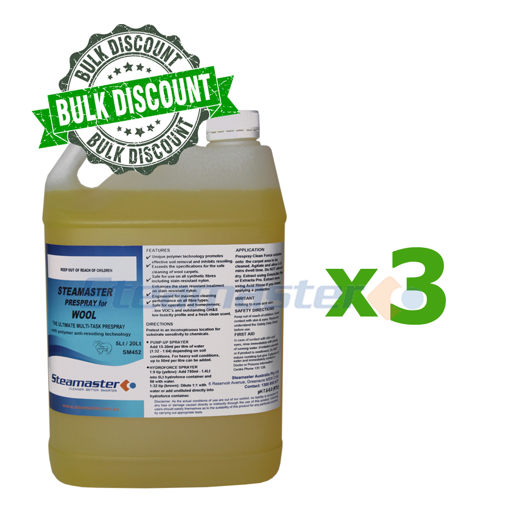 Prespray for Wool 15L Heavy Duty Woolsafe Carpet & Upholstery Pre-Spray ...