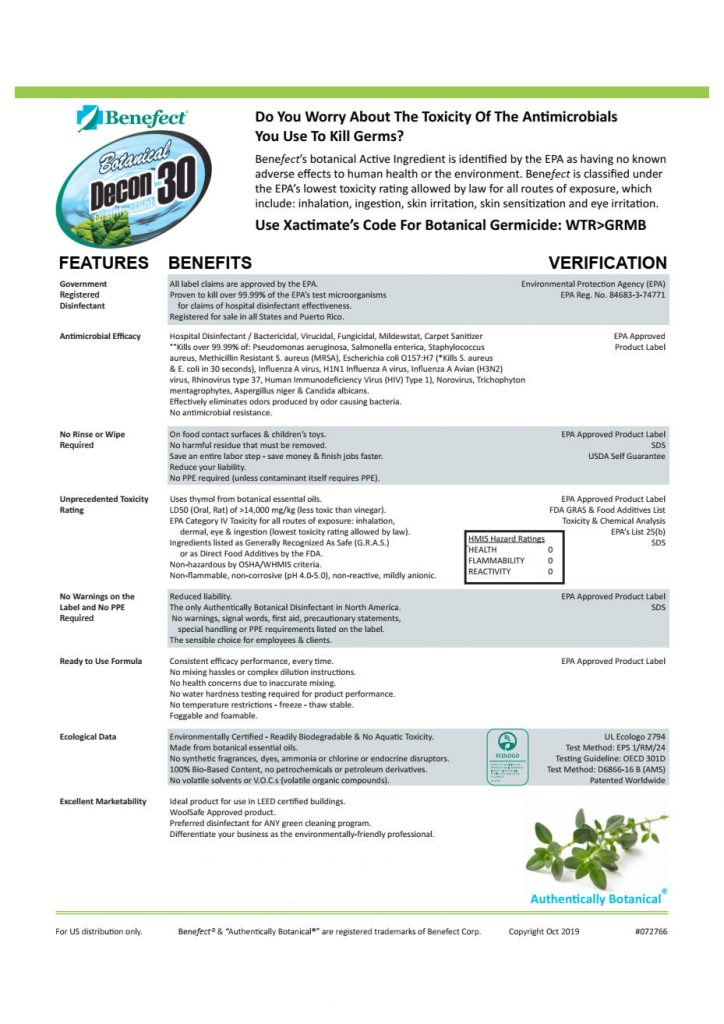 Benefect Botanical Decon 30 Hospital Grade Disinfectant 3.78L